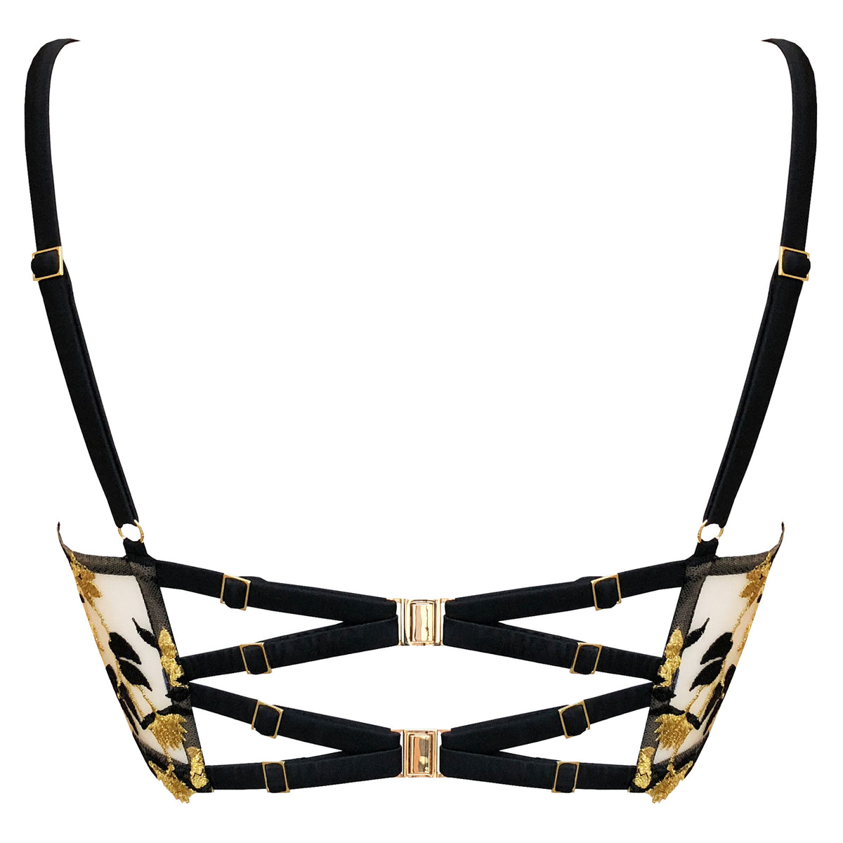 Studio Pia Soraya floral embroidered silk longline bra - black and gold ...